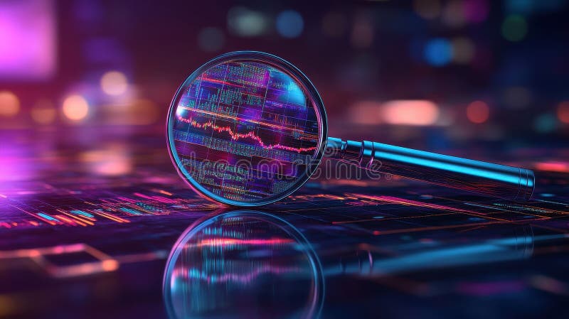 Magnifying Glass Highlighting Digital Data, Bokeh Lights, Technology ...