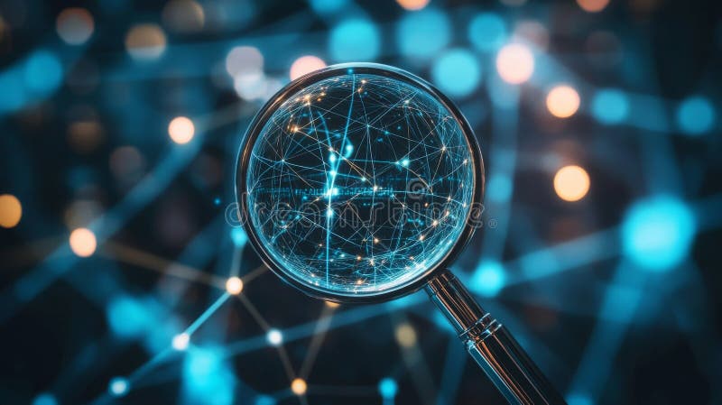 Magnifying Glass Highlighting Digital Network Connections in Tech ...