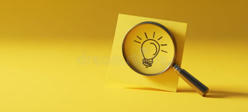 The Magnifying Glass Highlighting a Light Bulb on a Yellow Post-it Note ...