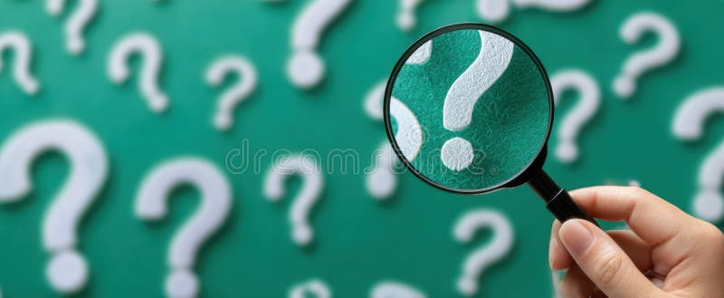 The Magnifying Glass Highlighting Questions on a Green Background.AI ...