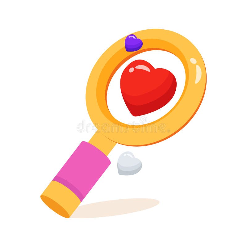 Magnifying Glass Highlighting a Red Heart Symbol of Love. Stock Vector ...