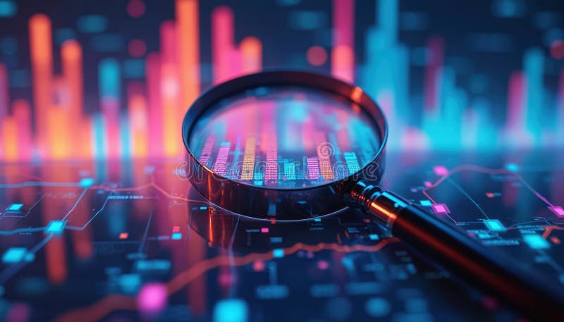 Magnifying Glass Highlights Category on Digital Classification Chart. Data Analysis Concept with ...