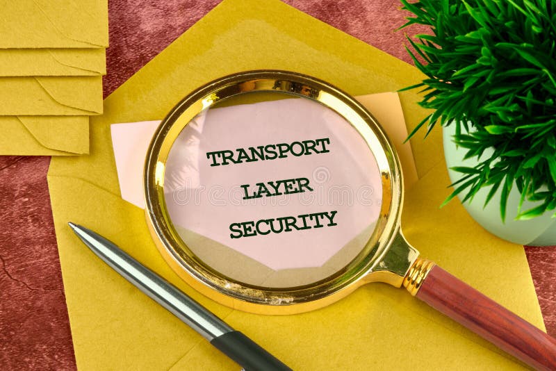 A Magnifying Glass Highlights the Concept of Transport Layer Security Surrounded by Documents ...