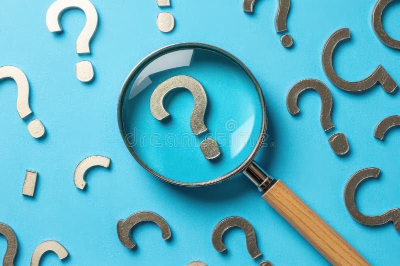 Exploring Curiosity Magnifying Glass Over Question Marks Studio Setting ...