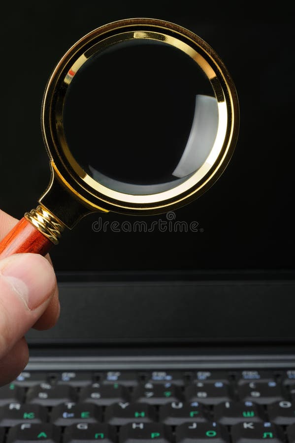 Magnifying Glass in His Hand and a Notebook Stock Photo - Image of hand ...