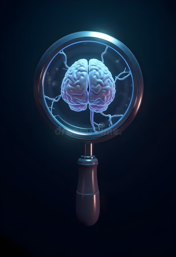 A Magnifying Glass Holding and Showing a Human Brain Stock Illustration ...