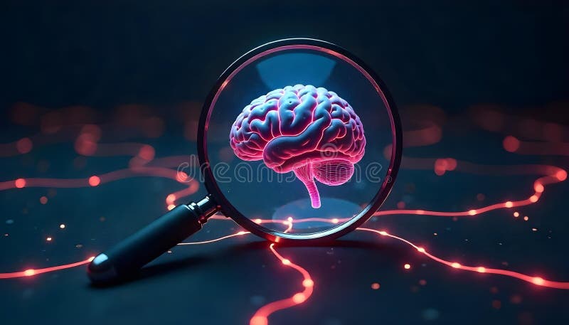 A Magnifying Glass Holding and Showing a Human Brain Stock Illustration ...