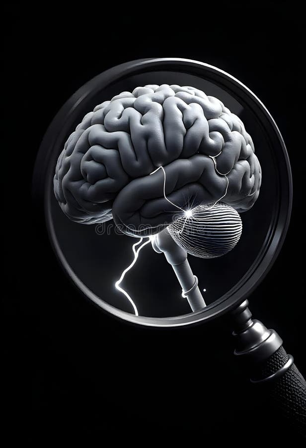 A Magnifying Glass Holding and Showing a Human Brain Stock Illustration ...