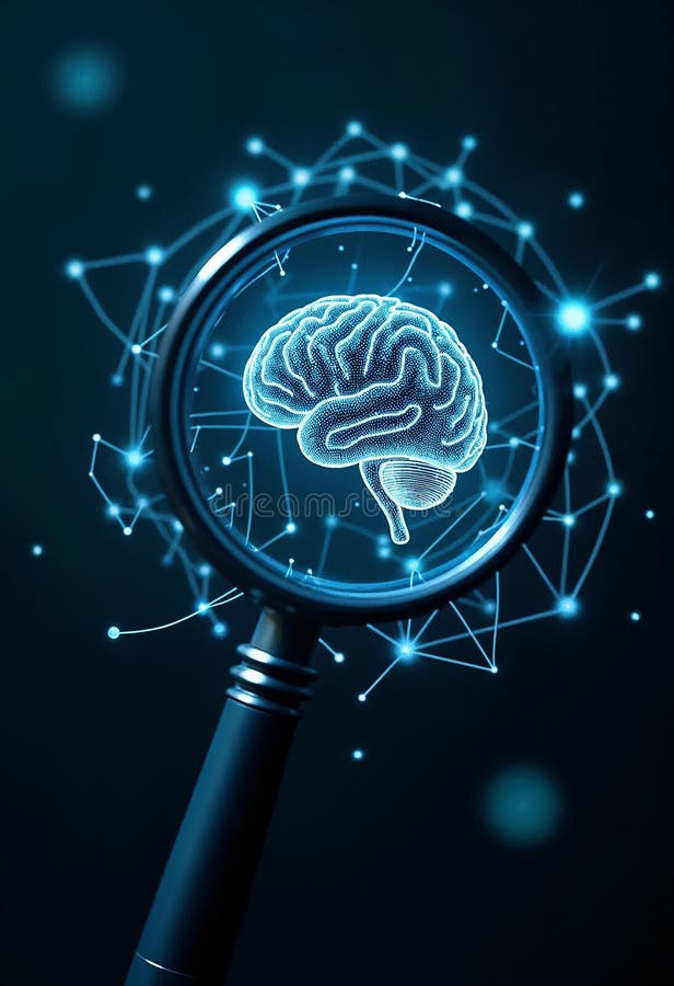 A Magnifying Glass Holding and Showing a Human Brain Stock Illustration ...