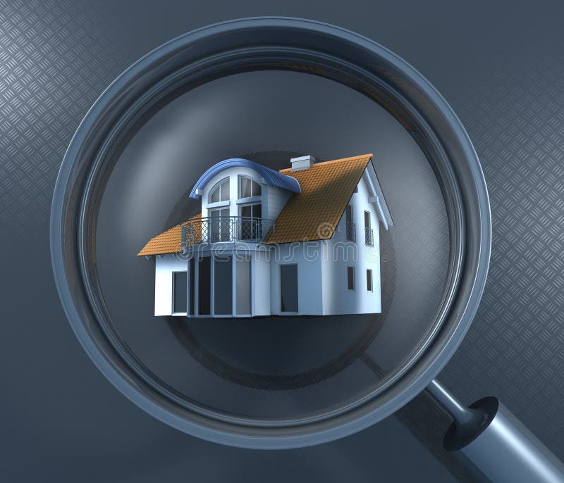 Magnifying glass and house stock illustration. Illustration of analysis ...