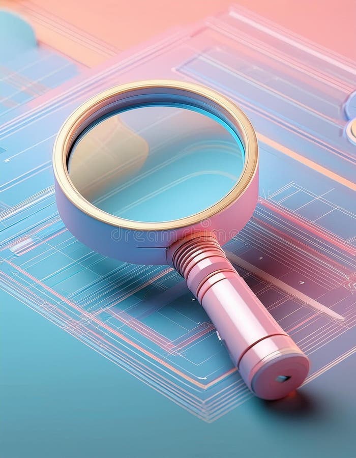 Magnifying Glass Hovering Over a Digital Blueprint, Symbolizing Search ...