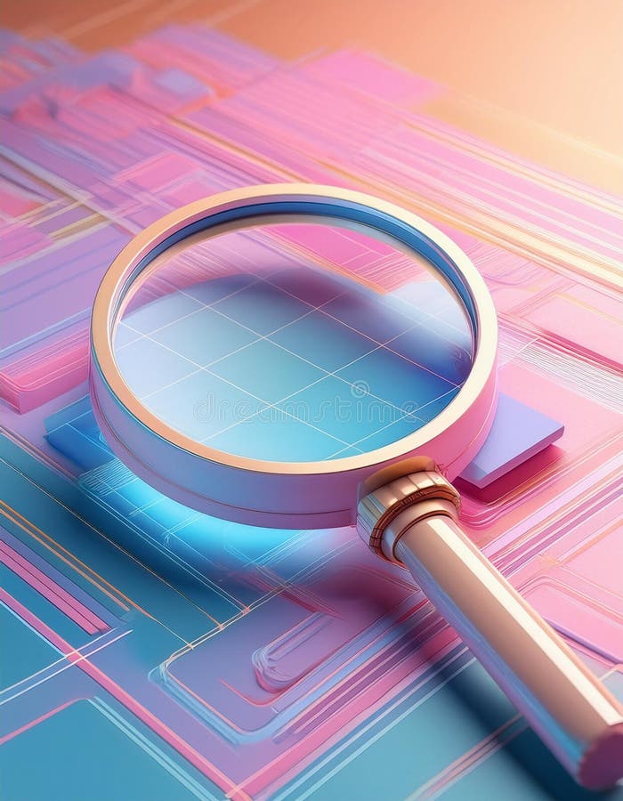 Magnifying Glass Hovering Over a Digital Blueprint, Symbolizing Search ...