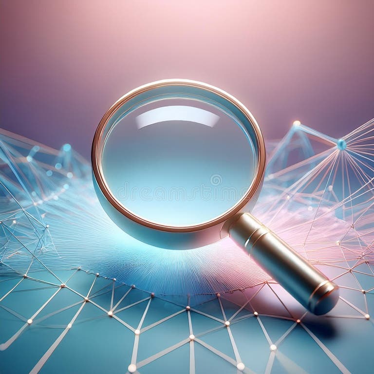 Magnifying Glass Hovering Over a Digital Network, Revealing Hidden Data ...