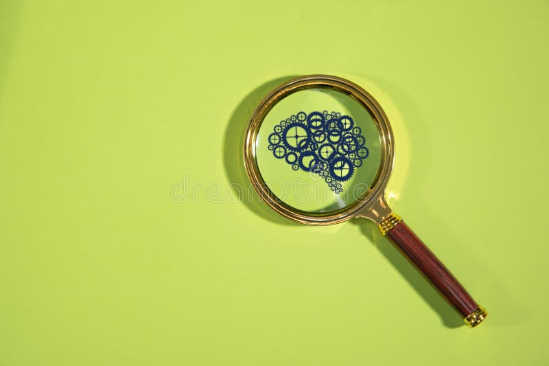 Magnifying Glass with a Human Brain Stock Image - Image of solution ...