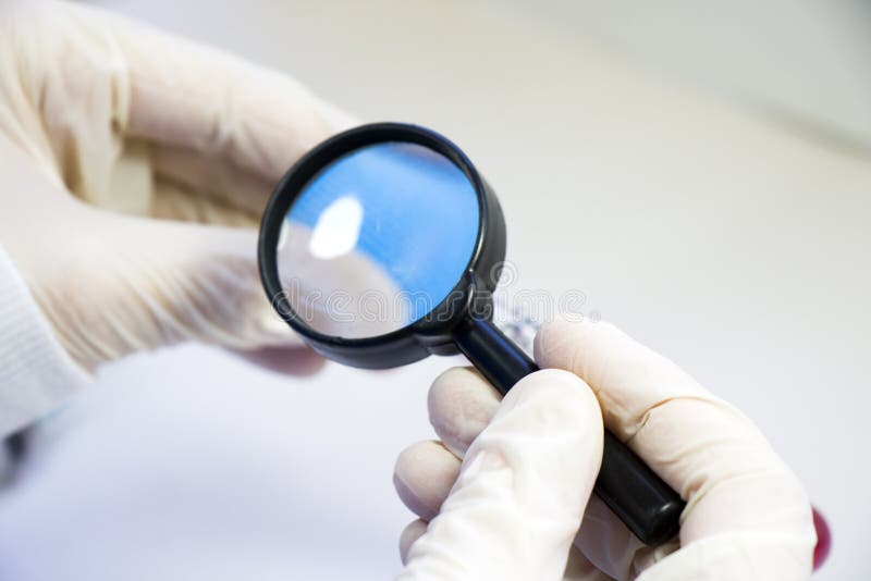 Magnifying Glass and Human Hands with Glove, Looking and Research ...