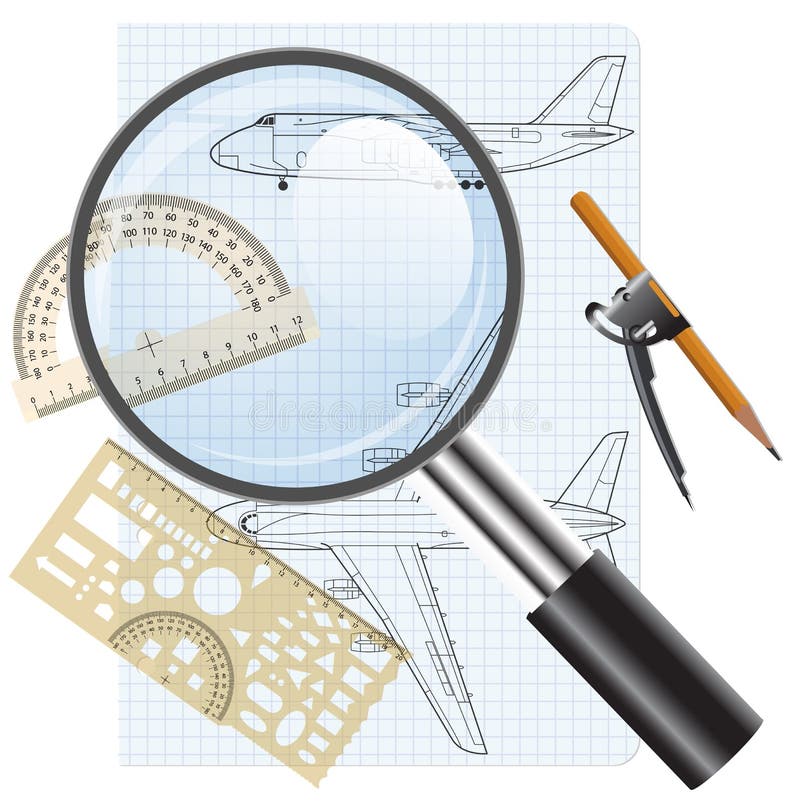 Magnifying Glass Icon, Drawing Aircraft. Stock Vector - Illustration of ...