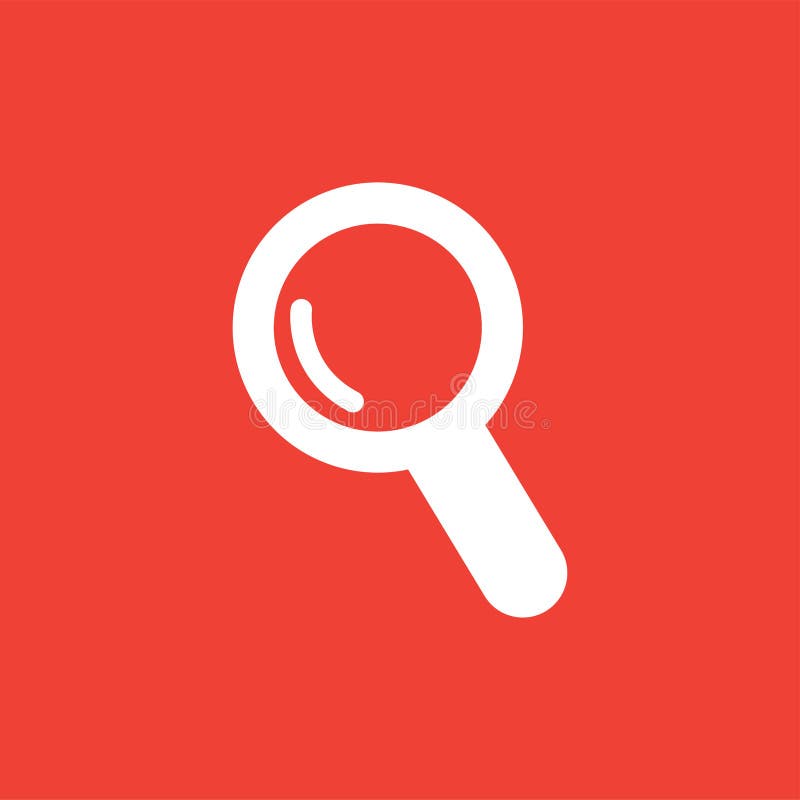 Magnifying Glass Icon on Red Background. Red Flat Style Vector ...
