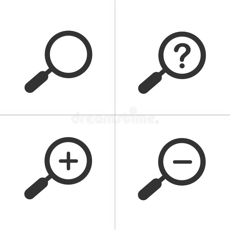 Magnifying Glass Icon Set. Blang, Faq, Increase and Decrease Icons ...