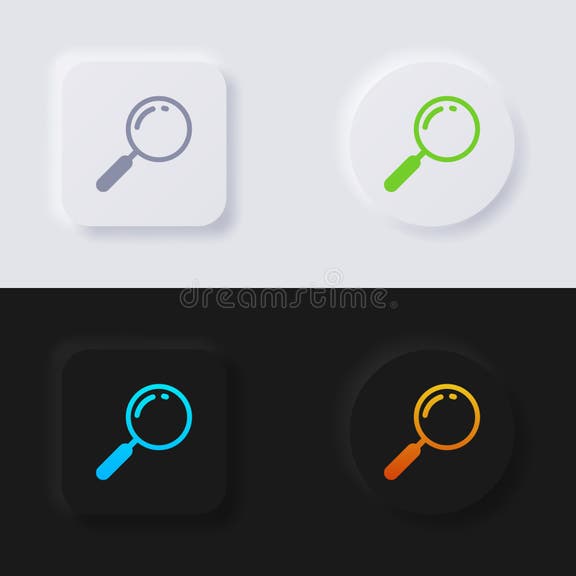 Magnifying Glass Icon Set, Multicolor Neumorphism Button Soft UI Design ...