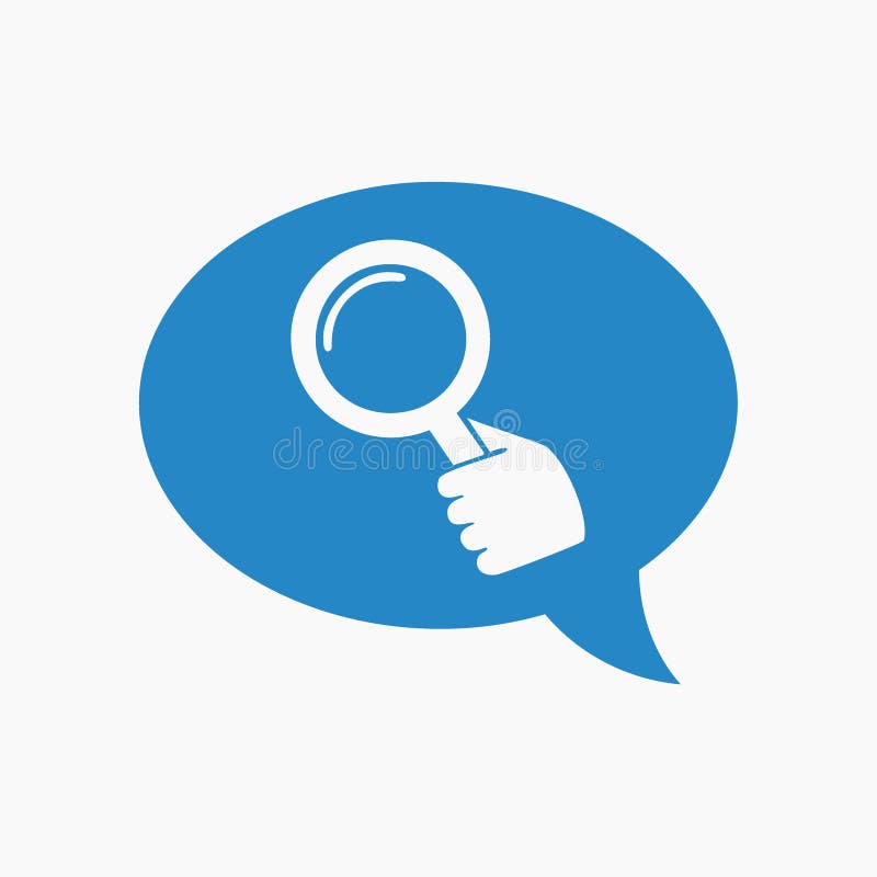 Magnifying Glass Inside Speech Bubble Icon. White Magnifying Glass Held ...