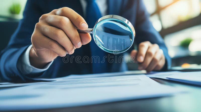 Magnifying Glass Inspection of Business Documents on a Professional ...