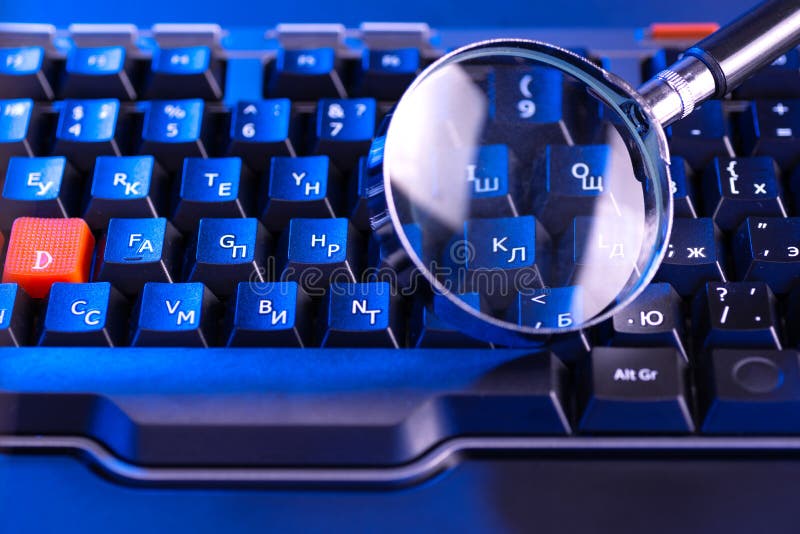 Magnifying Glass on the Keys of a Black Computer Keyboard Stock Image ...