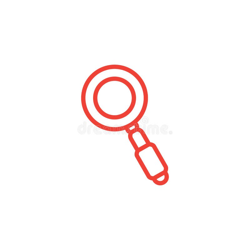 Magnifying Glass Line Red Icon on White Background. Red Flat Style ...