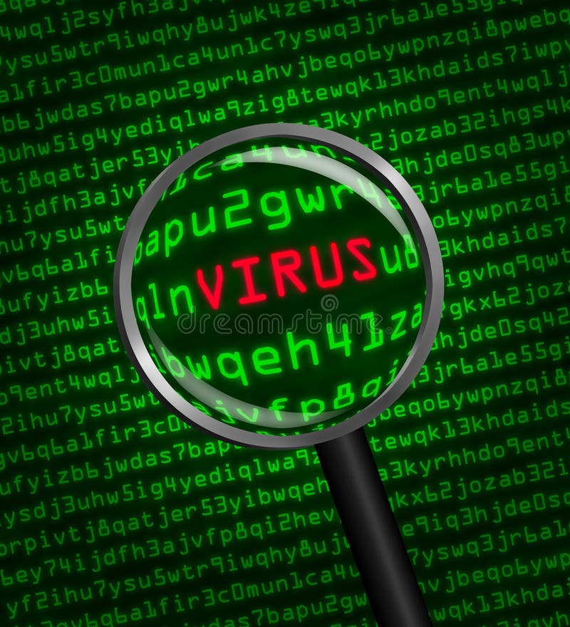 Magnifying Glass Locating a Virus in Computer Code Stock Illustration ...
