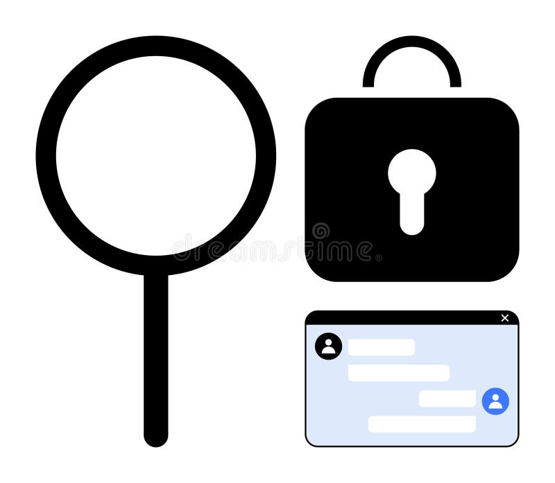 Magnifying Glass, Lock, and Chat Window Representing Privacy and ...