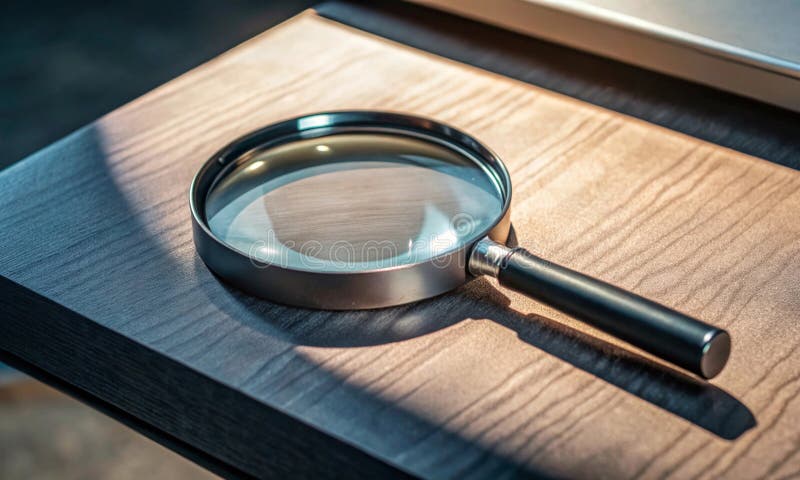 A Magnifying Glass Magnifier Lies on a Wooden Surface Stock Image ...