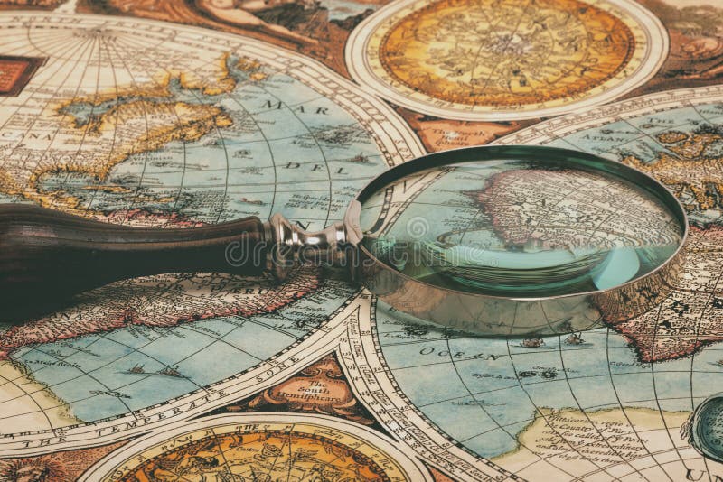 Magnifying Glass, Map and Gold Nugget Stock Image - Image of ...