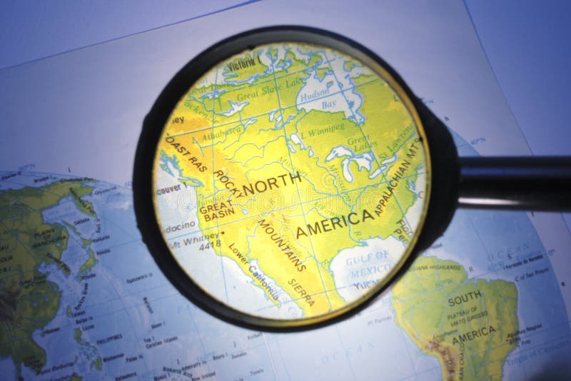 Magnifying Glass on Map stock image. Image of countries - 129769703