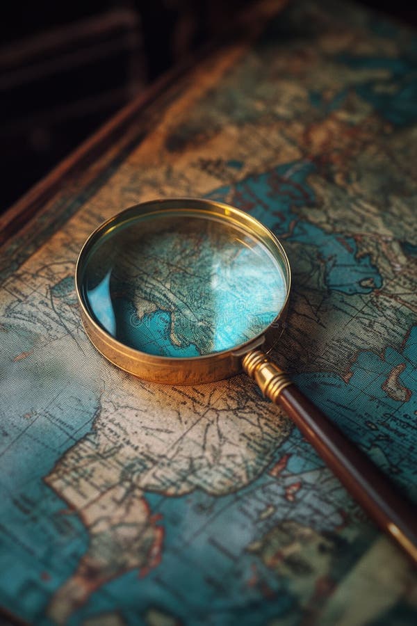Magnifying Glass on Map stock photo. Image of education - 375088942