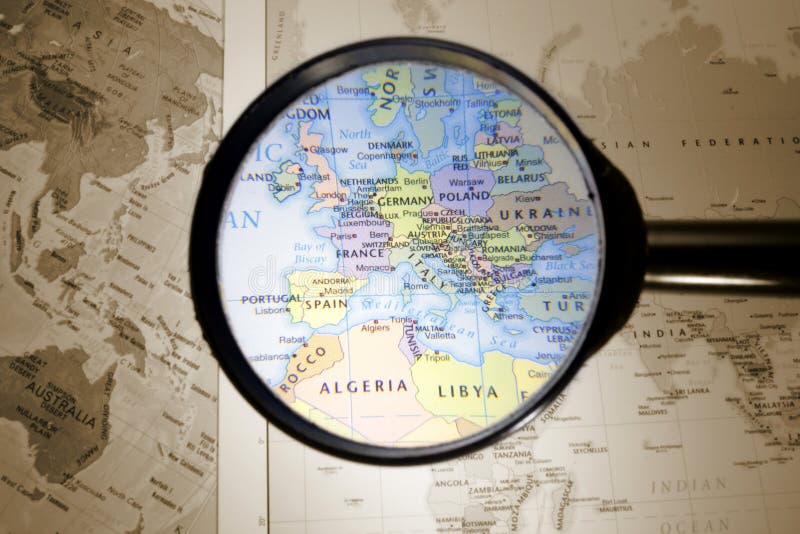 Magnifying Glass on Map stock image. Image of life, close - 130148869