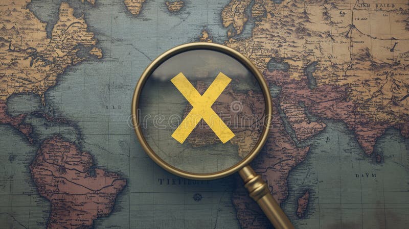 Magnifying Glass X Mark on Antique World Map Stock Photo - Image of ...