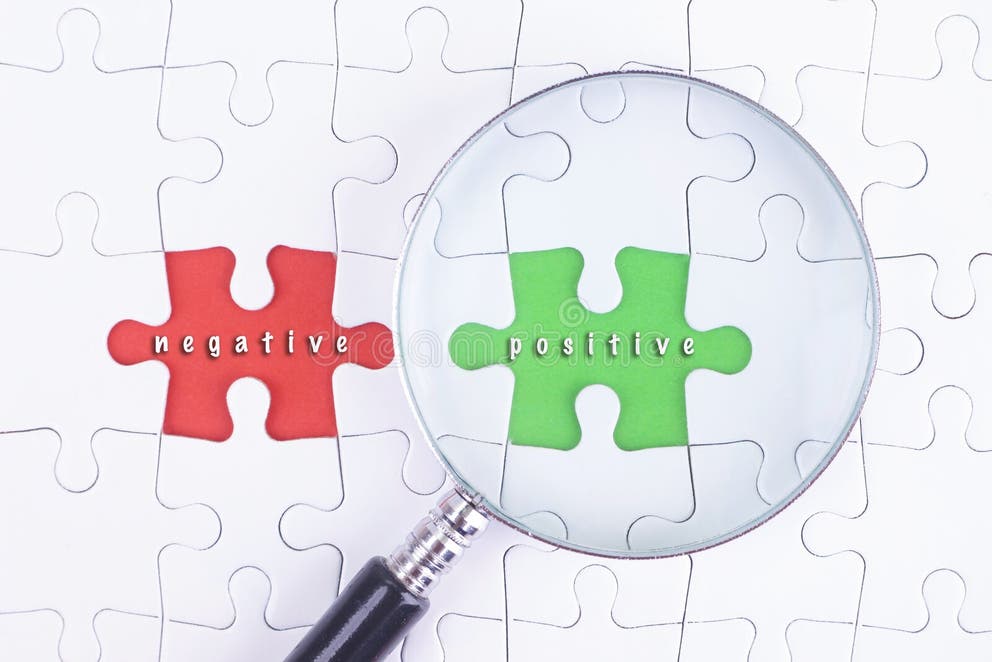 Magnifying Glass on Missing Puzzle with a Word POSITIVE and NEGATIVE ...