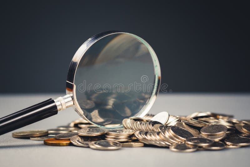 Magnified coins stock image. Image of magnifier, examining - 2097989