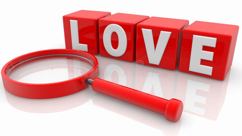 Magnifying Glass Near Cubes with Love Concept Stock Illustration ...