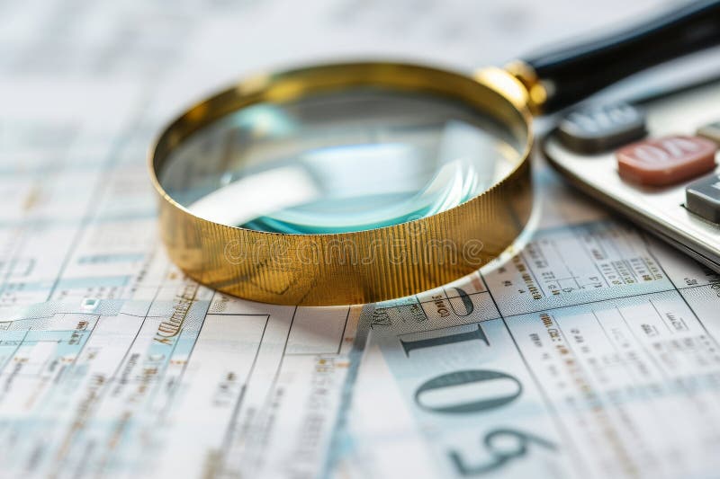 Magnifying Glass on Newspaper with Calculator, a Magnifying Glass Over ...