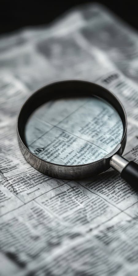 Magnifying Glass on Newspaper Page Enhancing Text and Detail Stock ...