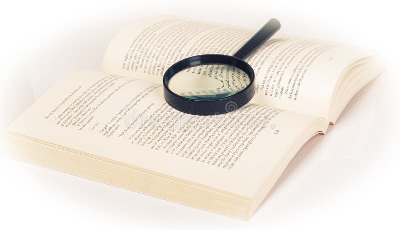 Magnifying glass over book stock image. Image of document - 28335309