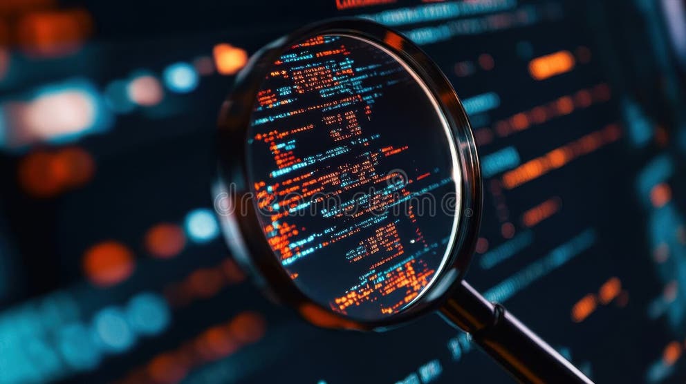 Magnifying Glass Over Code - Unveiling the Secrets of Software Development Stock Illustration ...