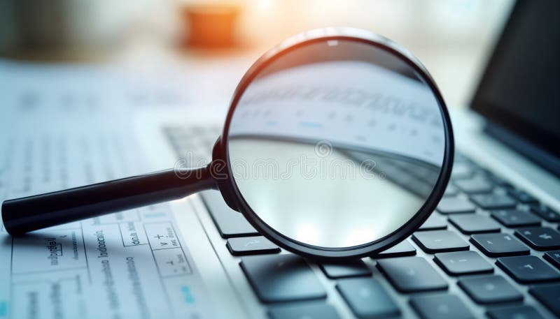 Magnifying Glass Over Computer Documents. Focused View on Details ...