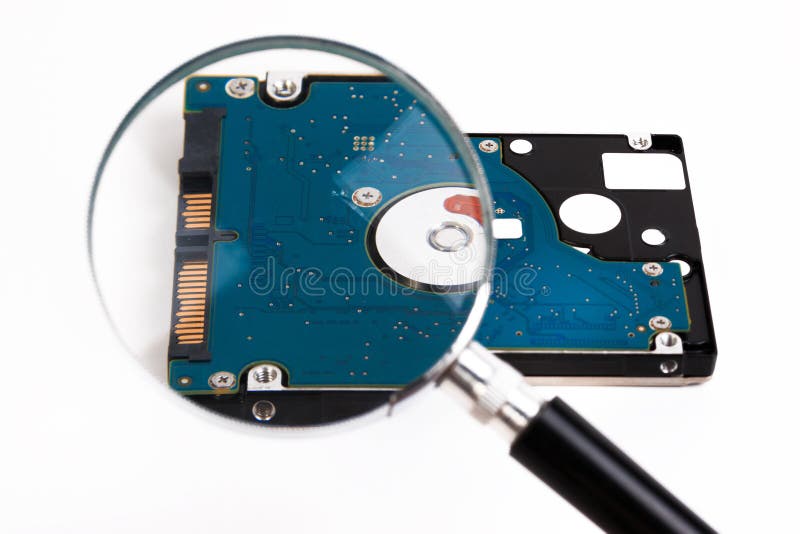 Magnifying Glass Over Hard Disk Drive White Background Stock Photos ...