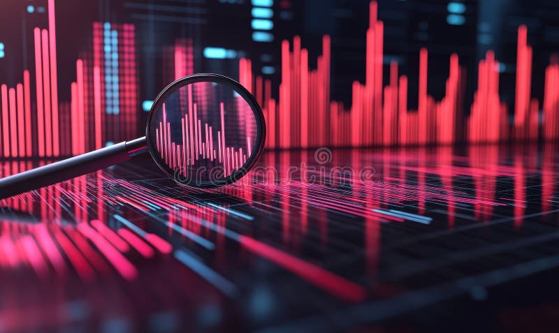 Magnifying Glass Over Data Grid with Glowing Charts, Vibrant Bokeh ...