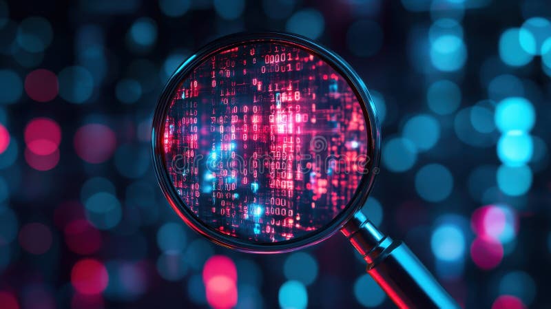 Magnifying Glass Over Data Grid with Glowing Charts, Vibrant Bokeh ...
