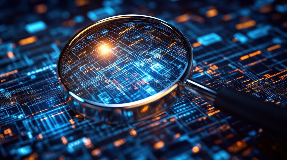 Magnifying Glass Over Digital Circuit Board Stock Image - Image of ...