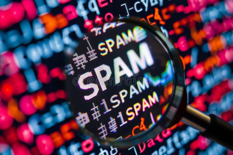 Magnifying Glass Over Digital Code Highlighting Spam, Symbolizing the ...