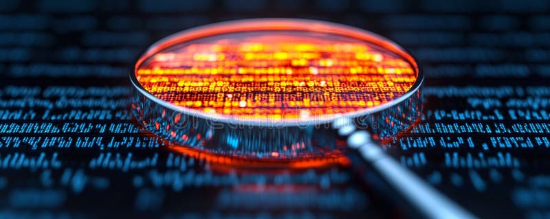Magnifying Glass Over Digital Data Layers Stock Illustration ...