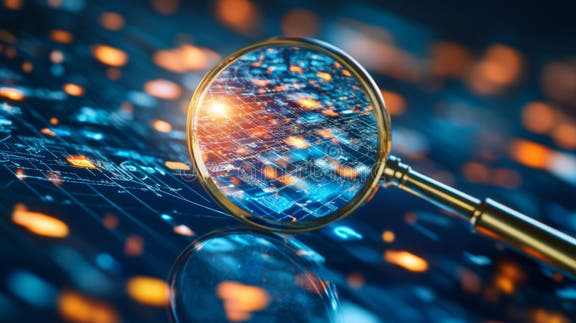 Magnifying Glass Over Digital Data Network Stock Illustration ...